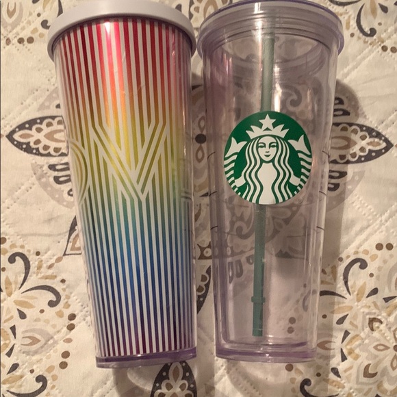 Starbucks | Kitchen | Starbucks Rainbow Stripe And Clear Logo Tumblers ...